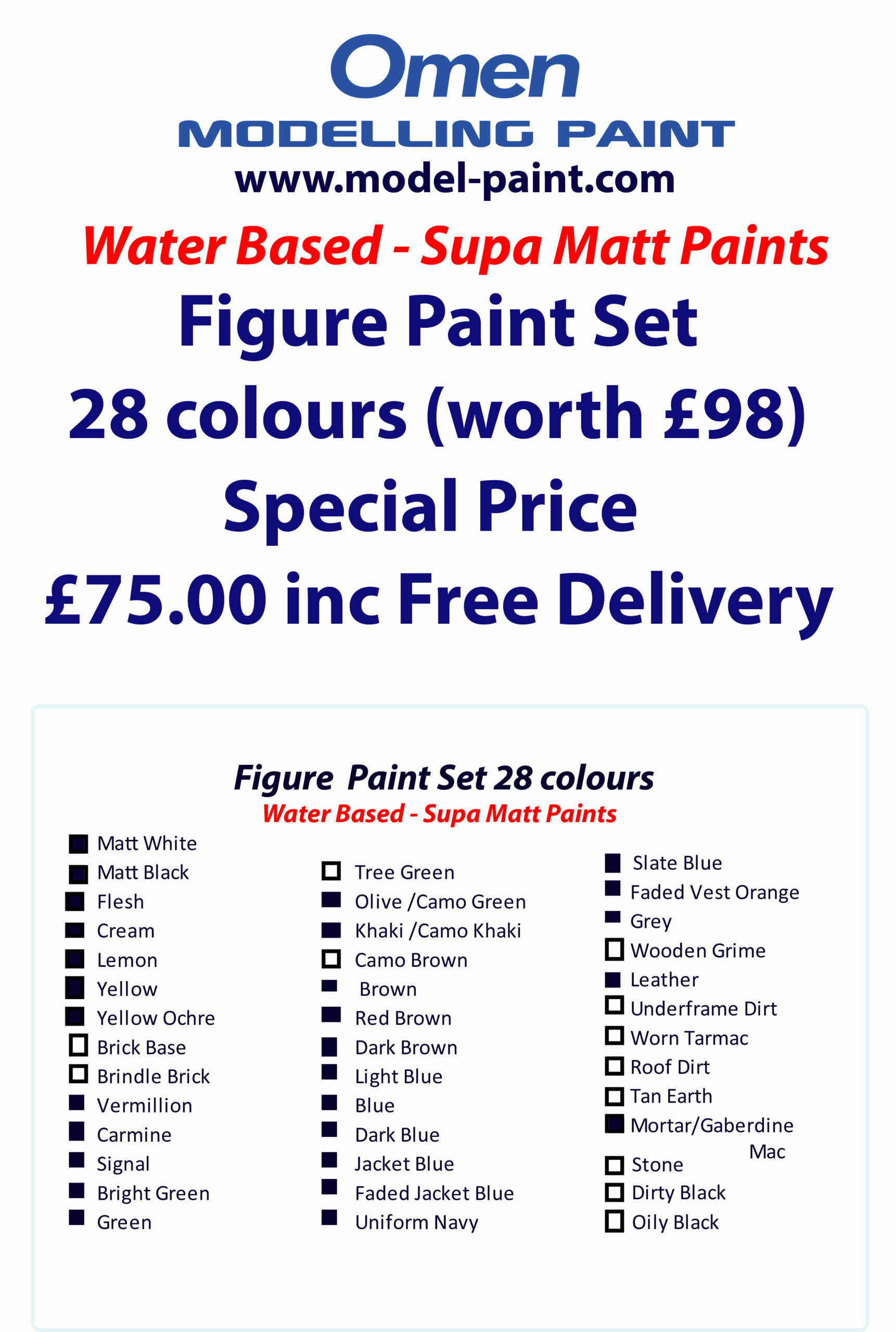 Omen Miniatures Paints, Paint Sets - Figure Set 28 exciting colours ...