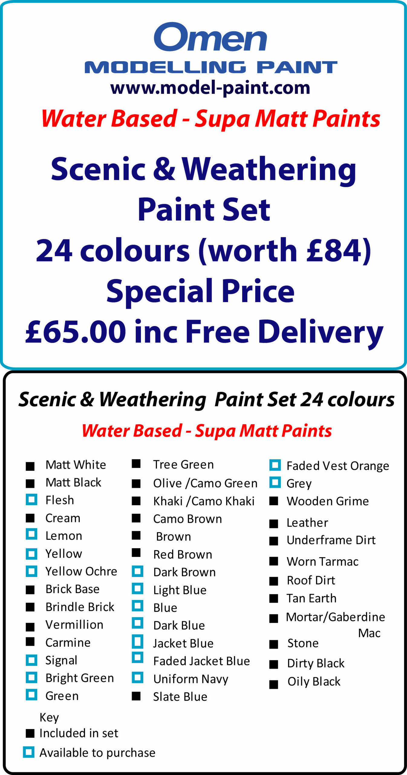 Omen Miniatures Paints, Paint Sets - Scenic & Weathering Paint set 24 ...